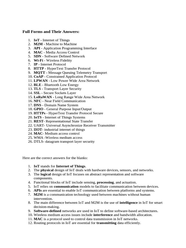 Question bank IoT | PDF | Internet Of Things | Computer Network