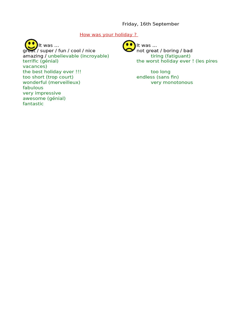 Holiday Experience Descriptions | PDF