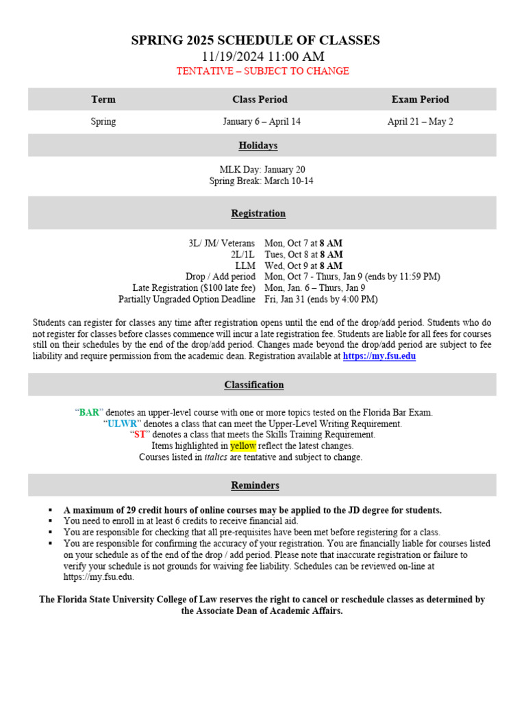 SPRING 2025 TENTATIVE ALPHA__11.19.2024 | PDF | Justice | Crime & Violence