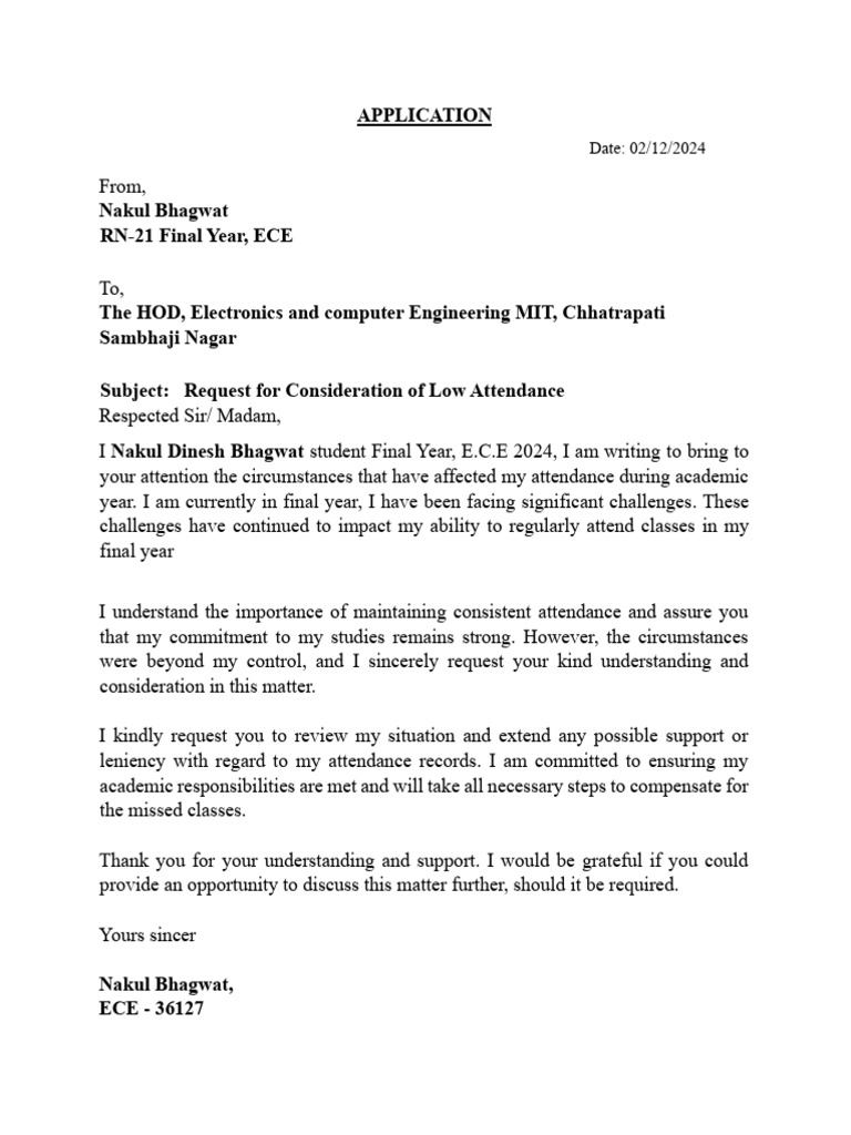 Attendance Consideration Request by Nakul | PDF