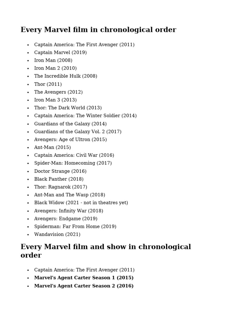 Every Marvel Film in Chronological Order | PDF | Marvel Comics | Marvel ...