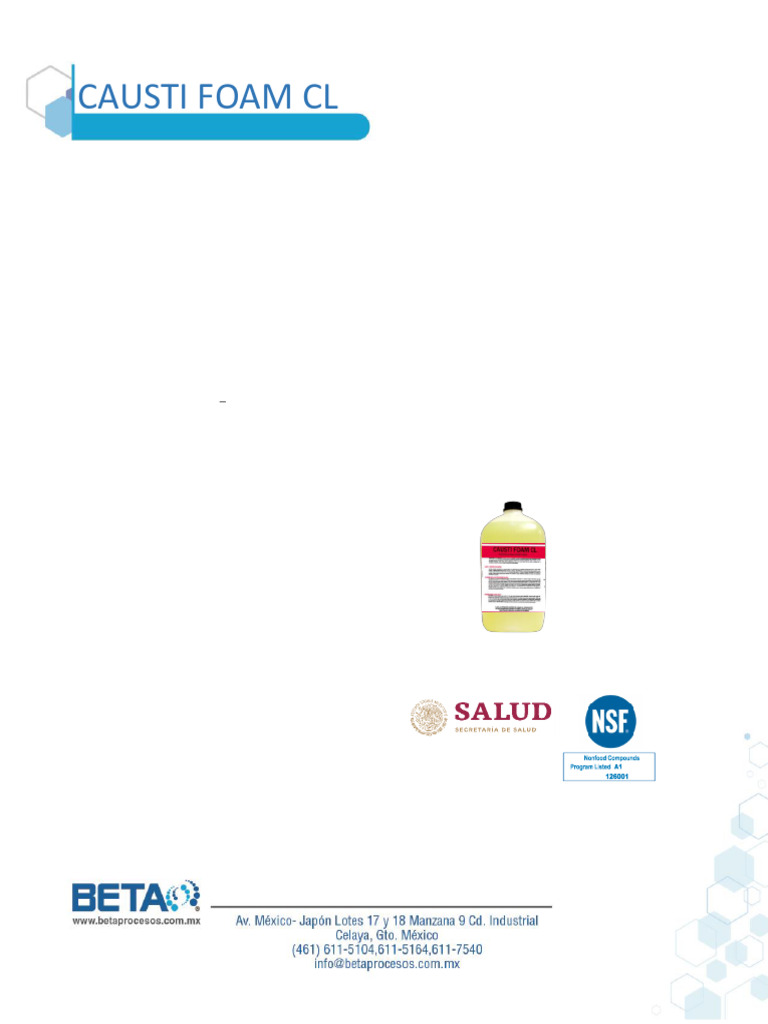 Detergente Sanitizante Causti Foam CL | PDF | Cloro | Agua