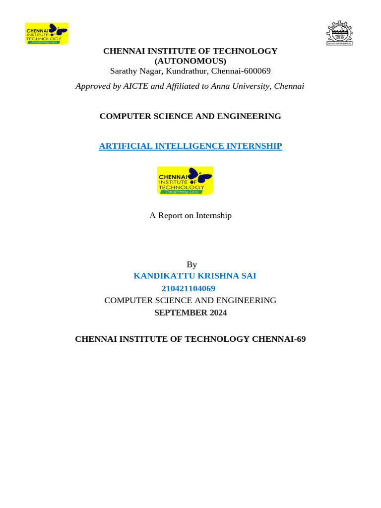 KRISHNA SAI - INTERNSHIP - REPORT-final | PDF | Python (Programming Language) | Machine Learning