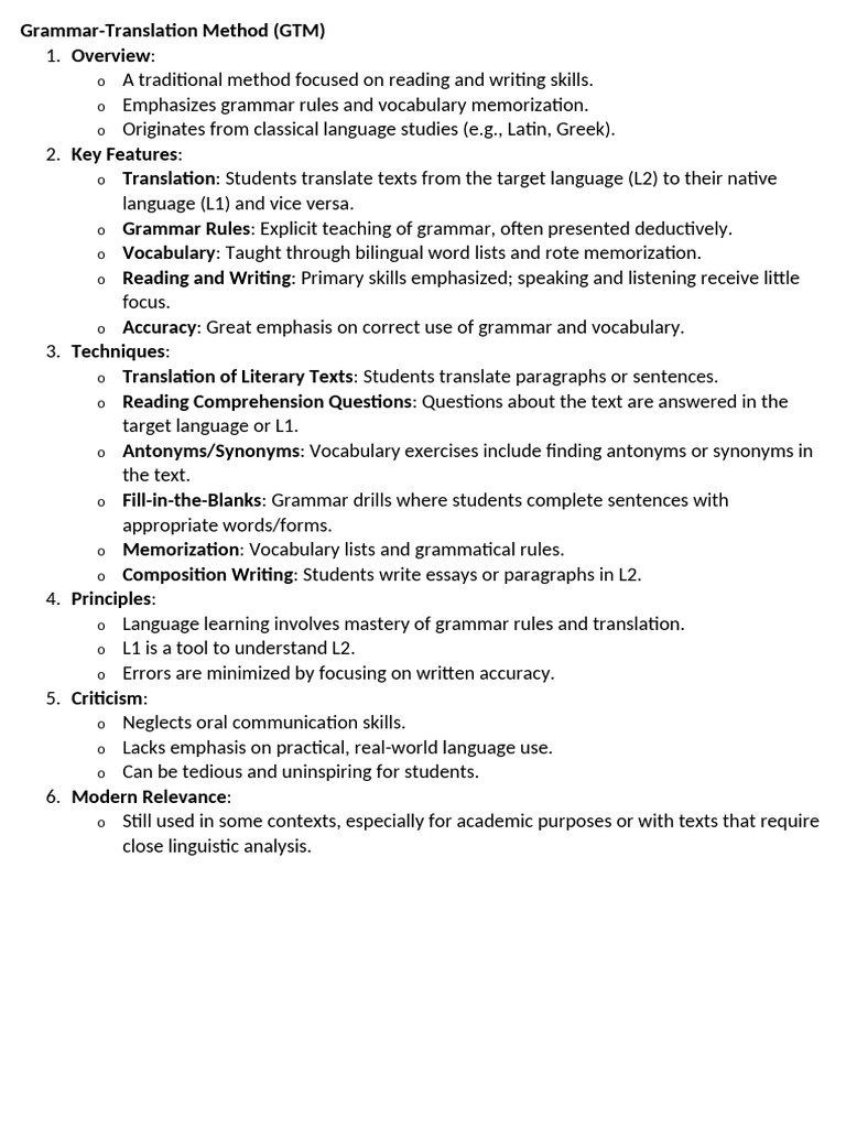 Grammar Translation Method | PDF