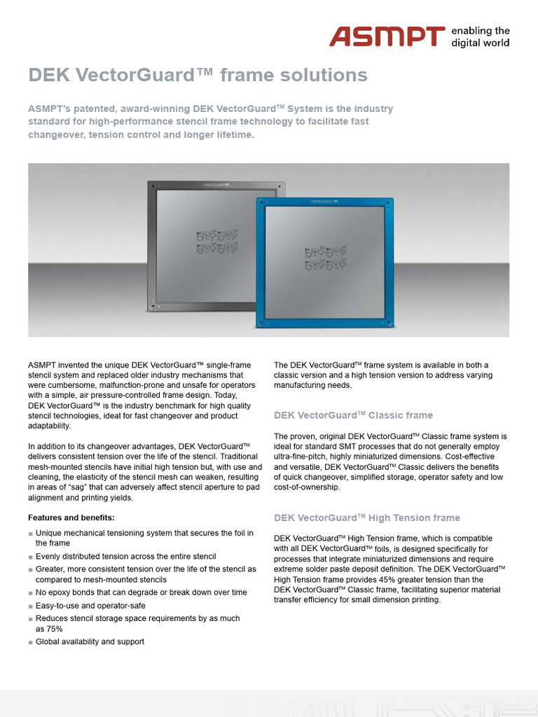 ASMPT Flyer PSP DEK VectorGuard™ Frame Solutions - EN - v09 - 230206 | PDF