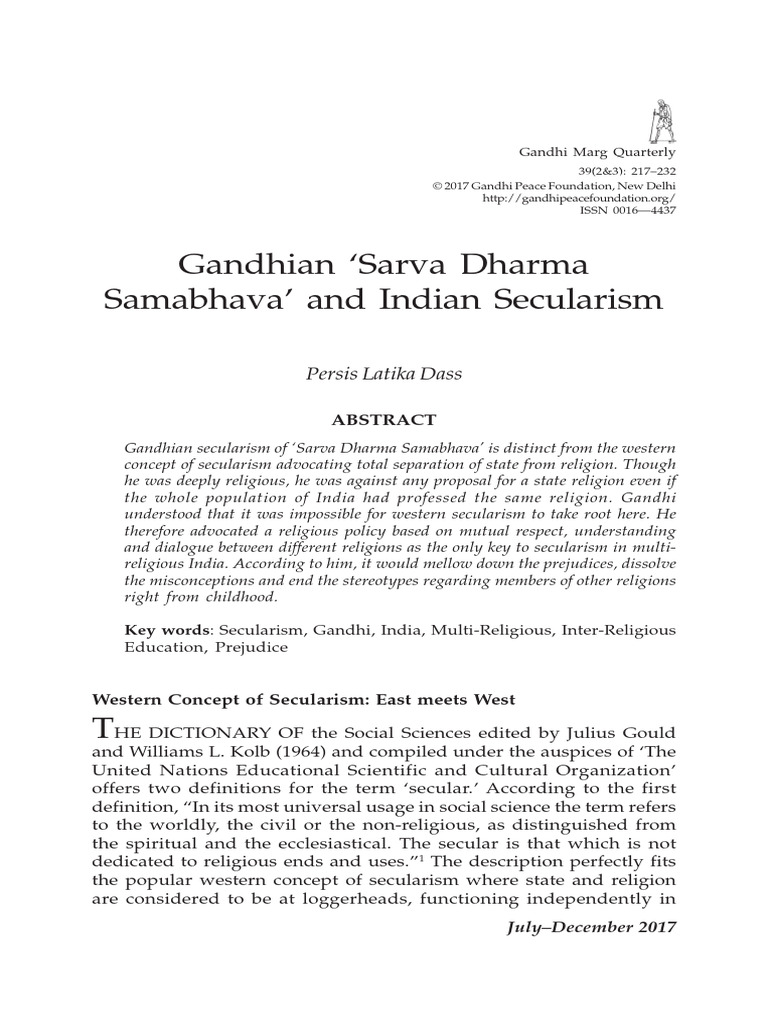 Gandhi's Sarva Dharma Samabhava Explained | PDF | Secularism | God