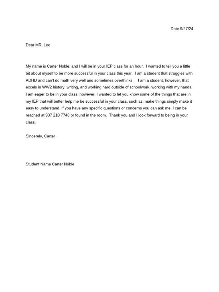 Student Accommodation Request Letter | PDF