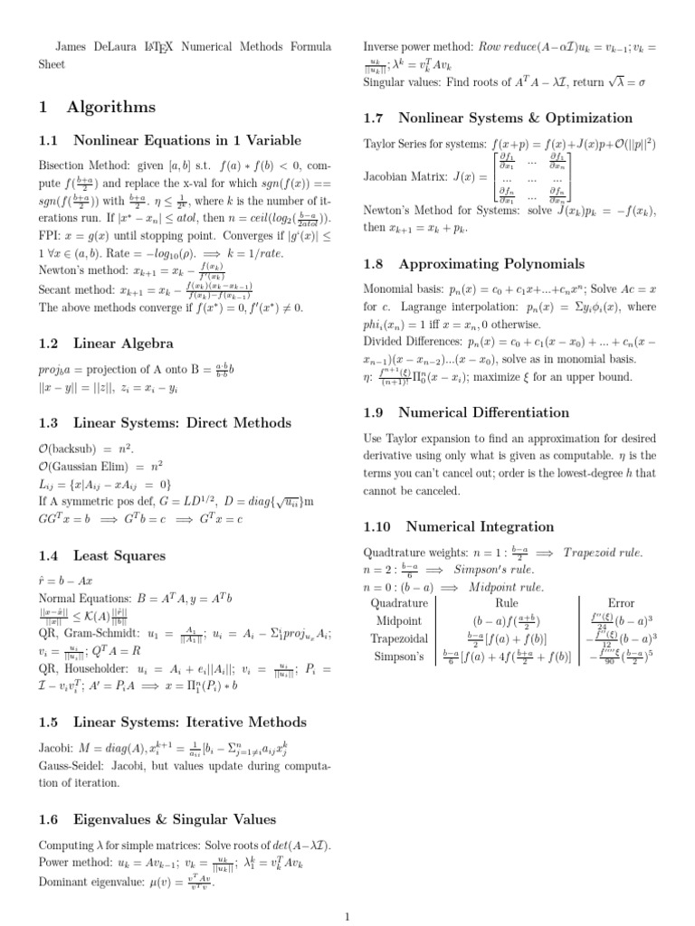 Numerical_Methods_Formula_Sheet | PDF | Numerical Analysis | Algebra Numerical_Methods_Formula_Sheet | PDF | Numerical Analysis | Algebra