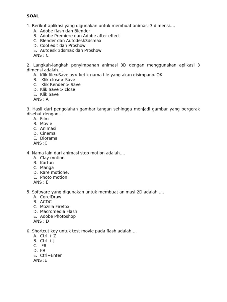 Soal Animasi Dkv (1) | PDF