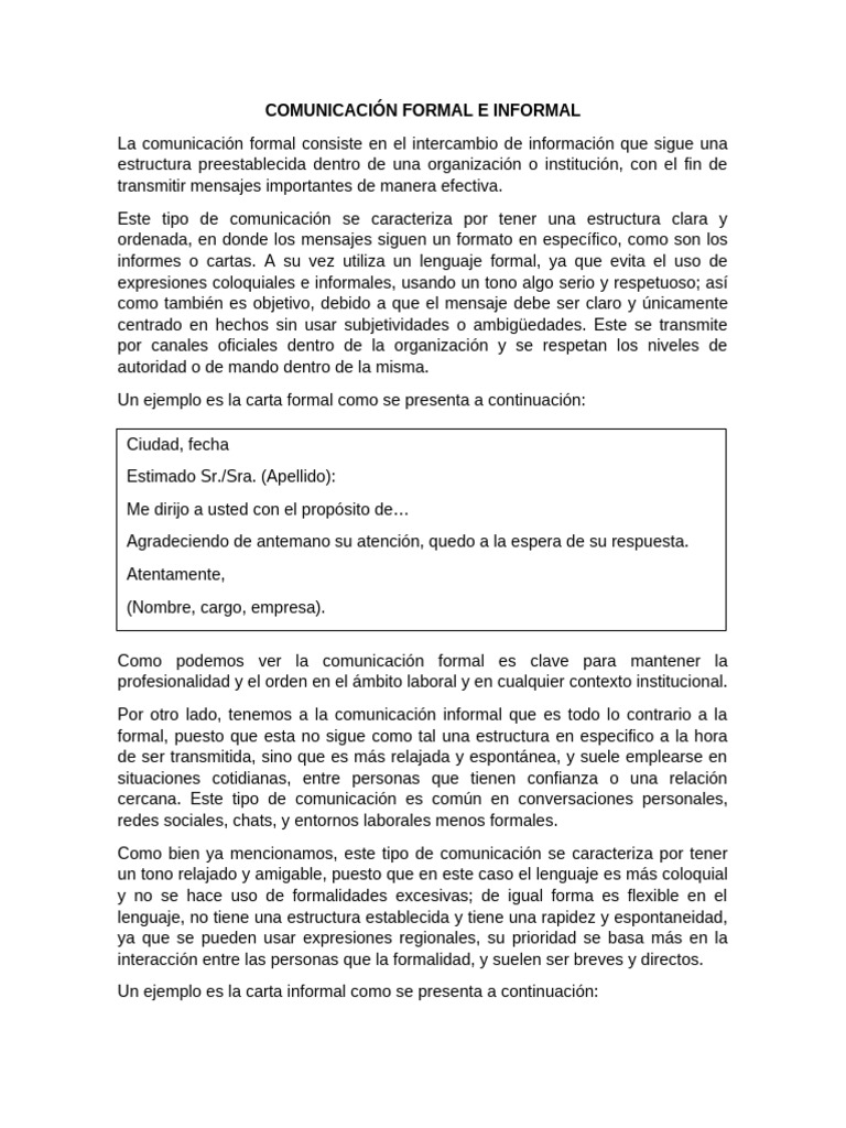 Comunicación Formal e Informal | PDF | Comunicación | Comunicación humana