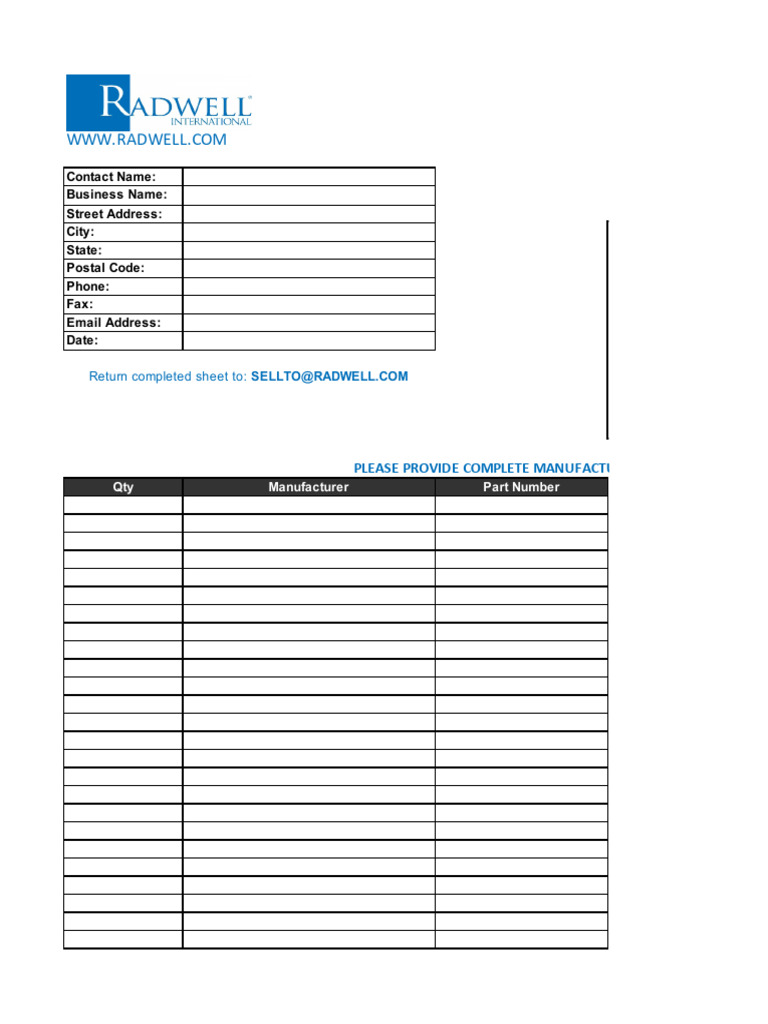 Selling Parts to Radwell: Guidelines | PDF