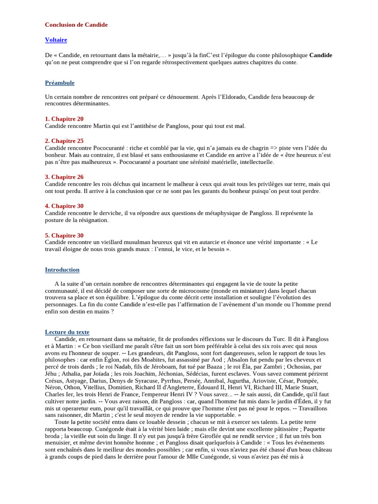 Conclusion de Candide : Cultiver notre jardin | PDF | Candide