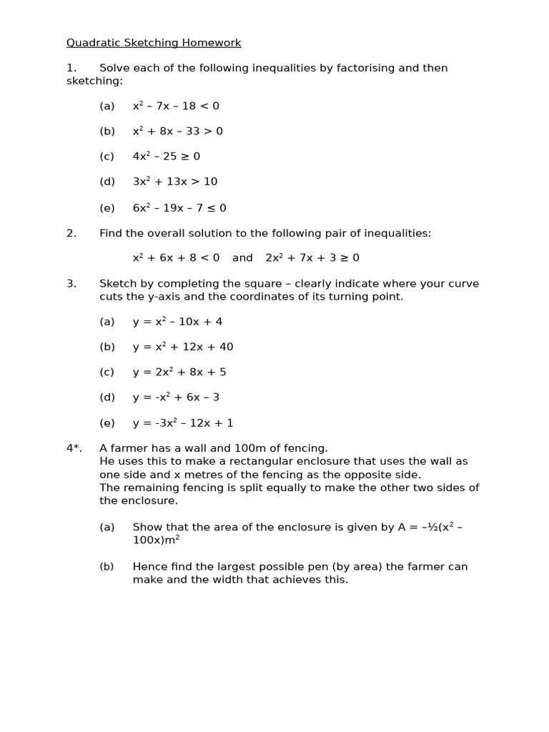 Quadratic Sketching Homework | PDF
