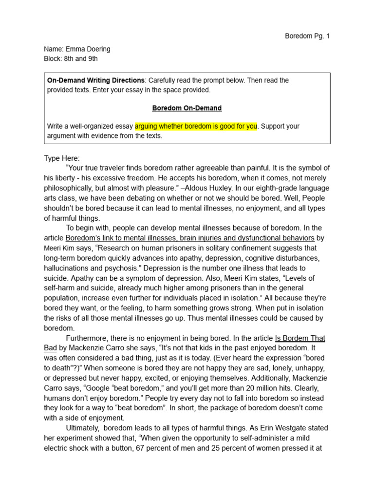 Boredom's Dangers: Mental Health Risks | PDF | Solitary Confinement ...