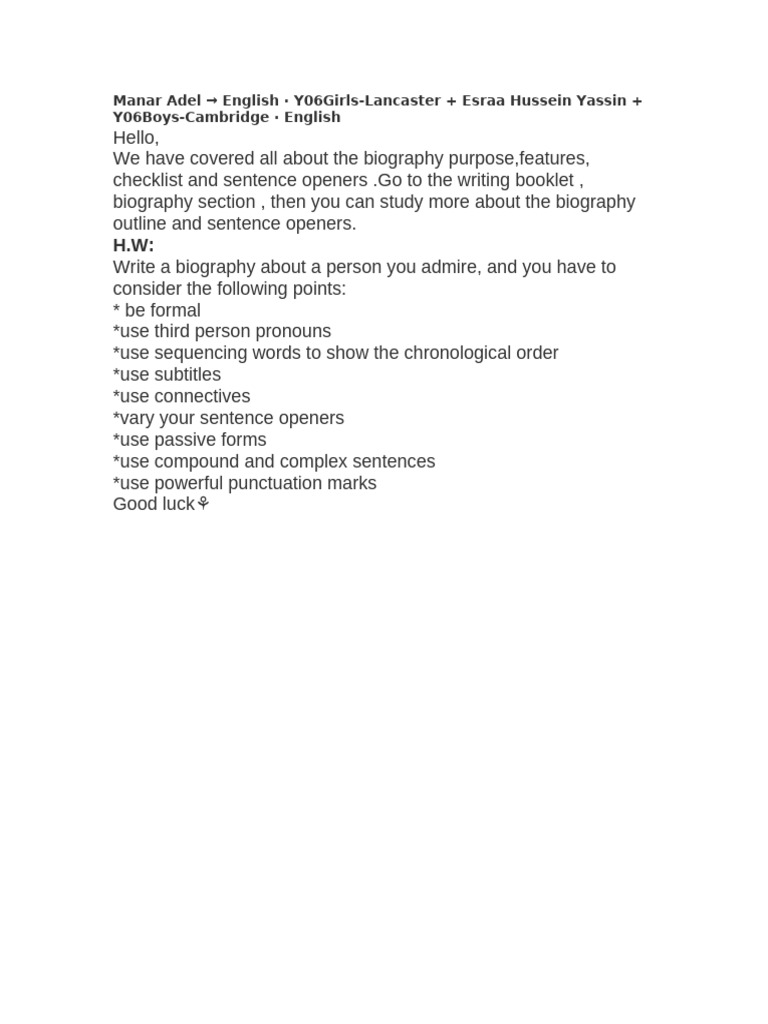 Biography Writing Guidelines for Students | PDF