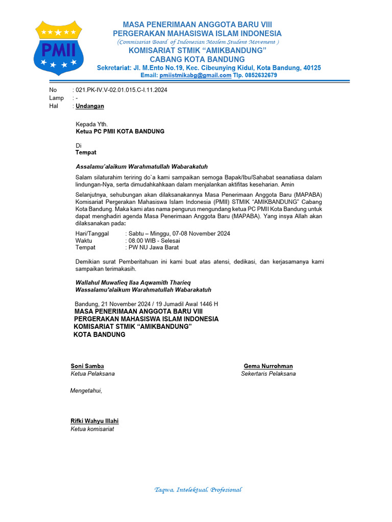 Surat Undangan PC PMII Kota Bandung | PDF