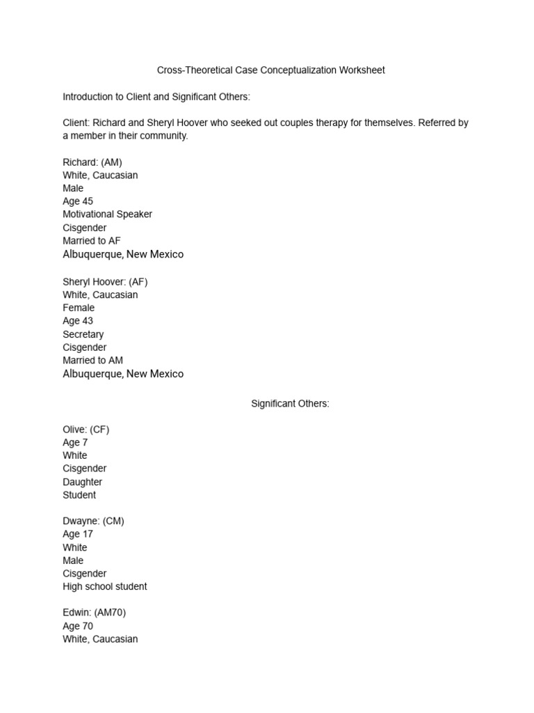Cross-Theoretical Case Conceptualization Worksheet | PDF | Substance ...