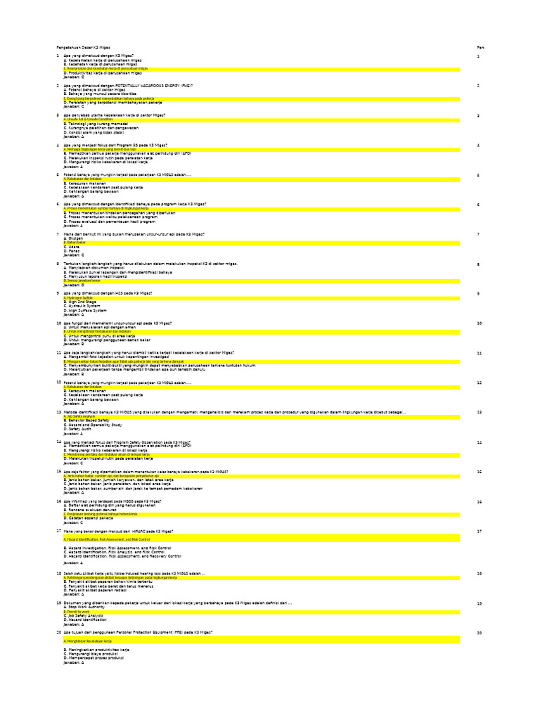 Bank Soal Kuis k3 Migas | PDF