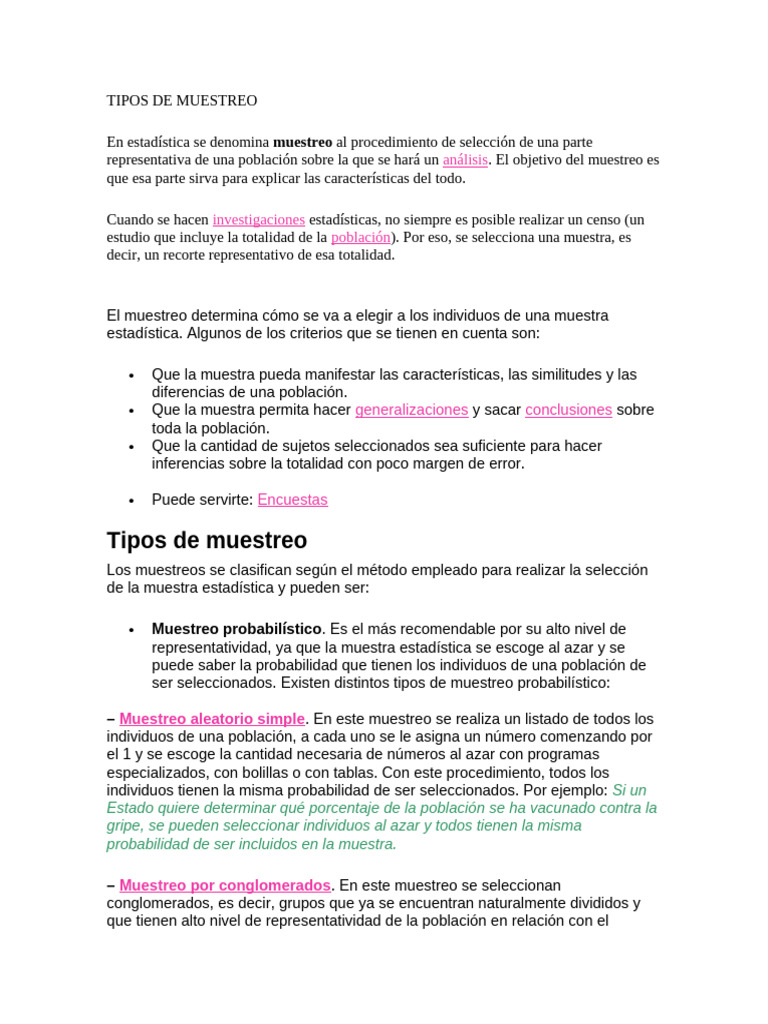 Tipos de Muestreo | PDF | Muestreo (Estadísticas) | Probabilidad