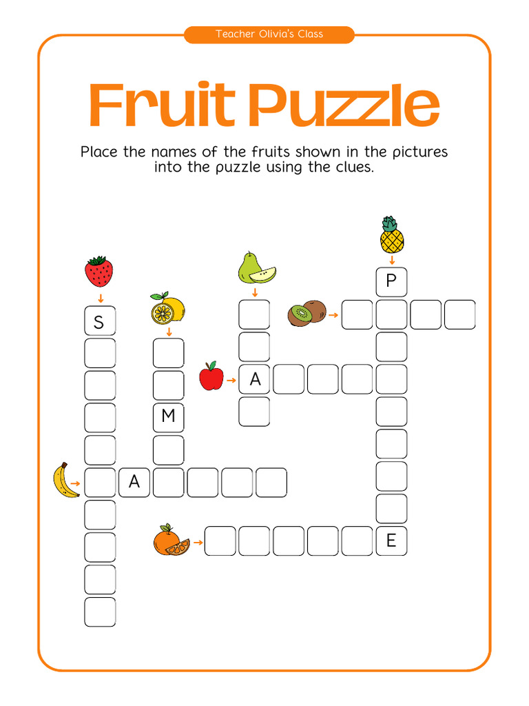 Fruit Puzzle Worksheet in Orange and White Simple Style | PDF