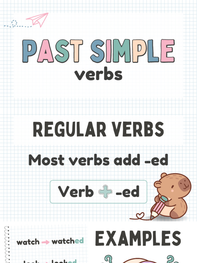 Past simple verbs presentation in pastel colours cute style | PDF