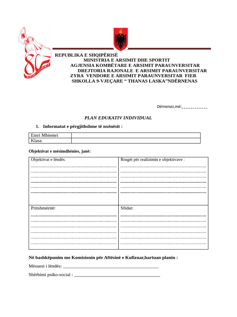 Plan Edukativ Individual - Ak | PDF