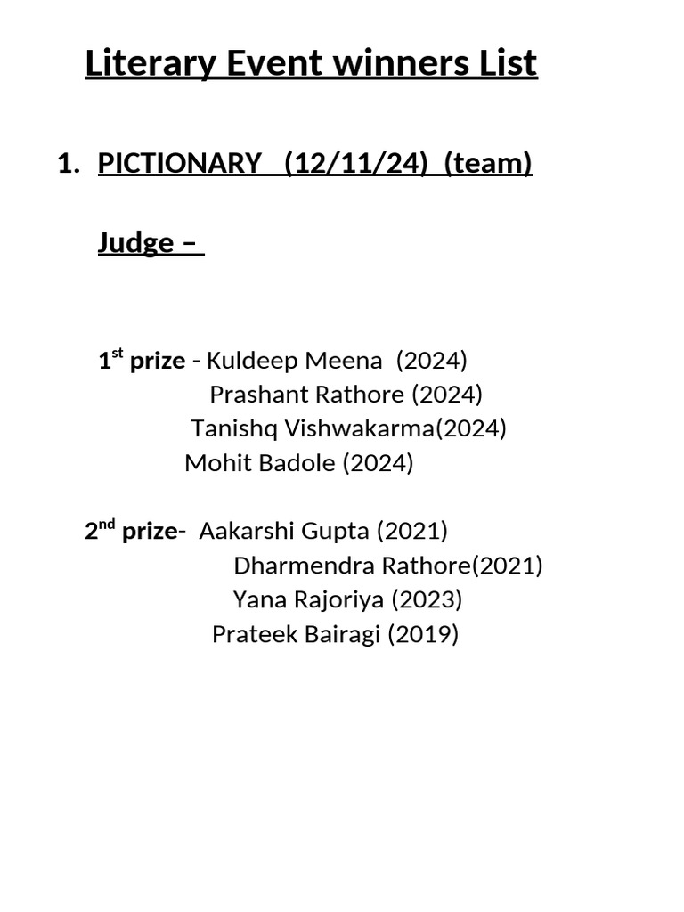 Cultural Event Winner List | PDF