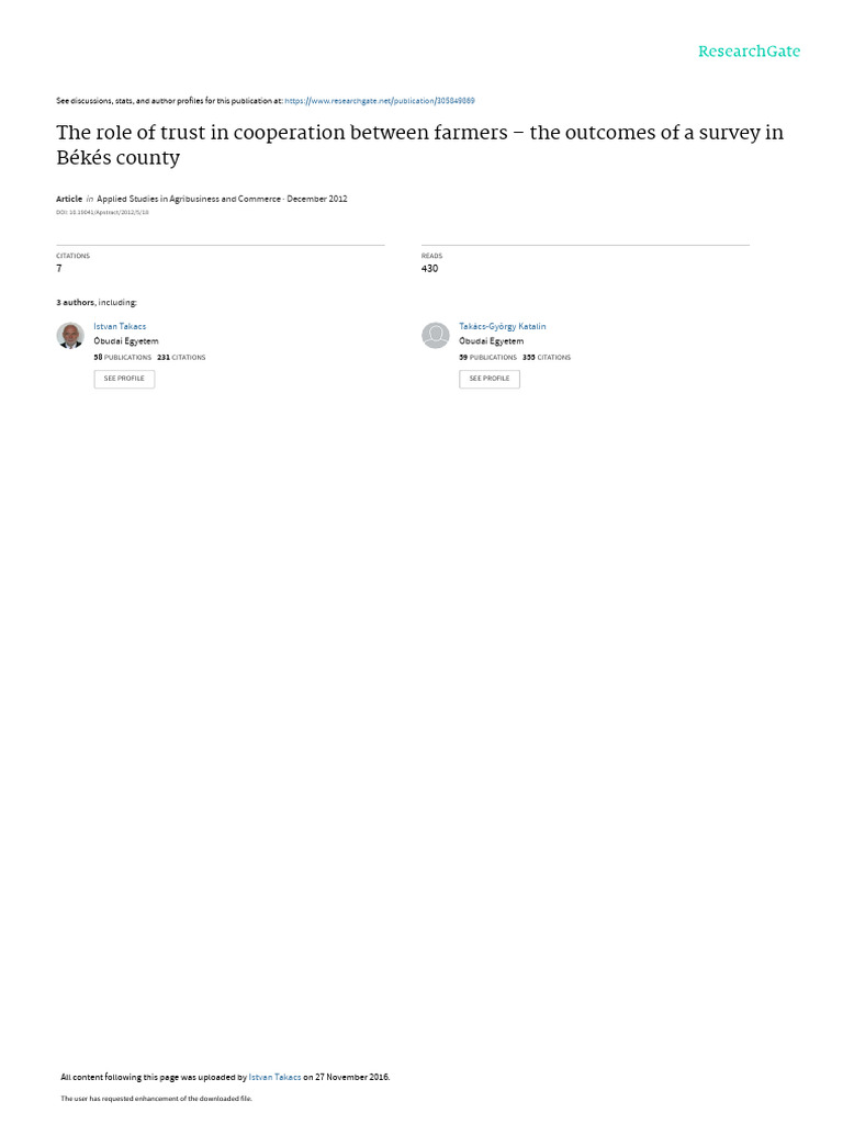 The Role of Trust in Cooperation Between Farmers | PDF | Transaction ...