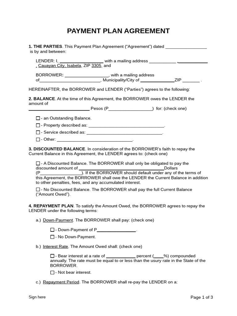 Payment Plan Agreement Form | PDF | Interest | Debtor