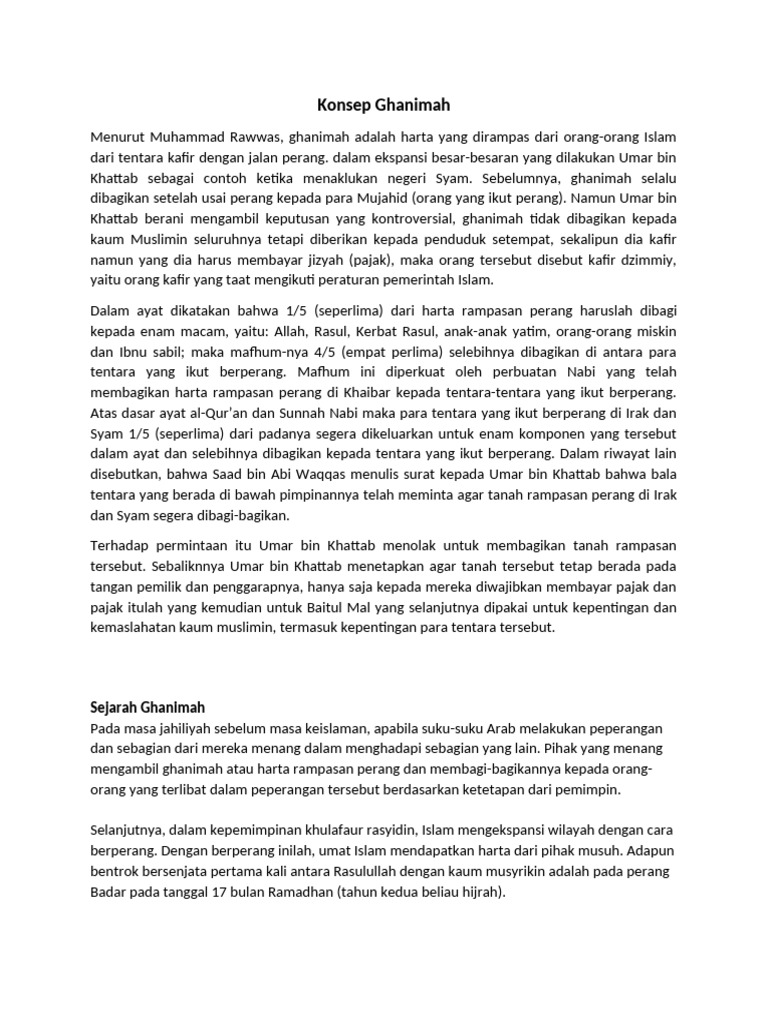 Konsep Ghanimah dan hukum pembagian | PDF