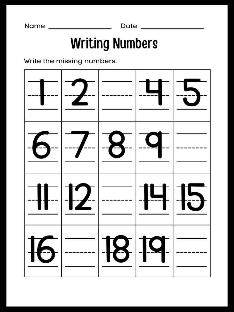 Writing Missing Numbers 1-20 Math Worksheet For Kids | PDF