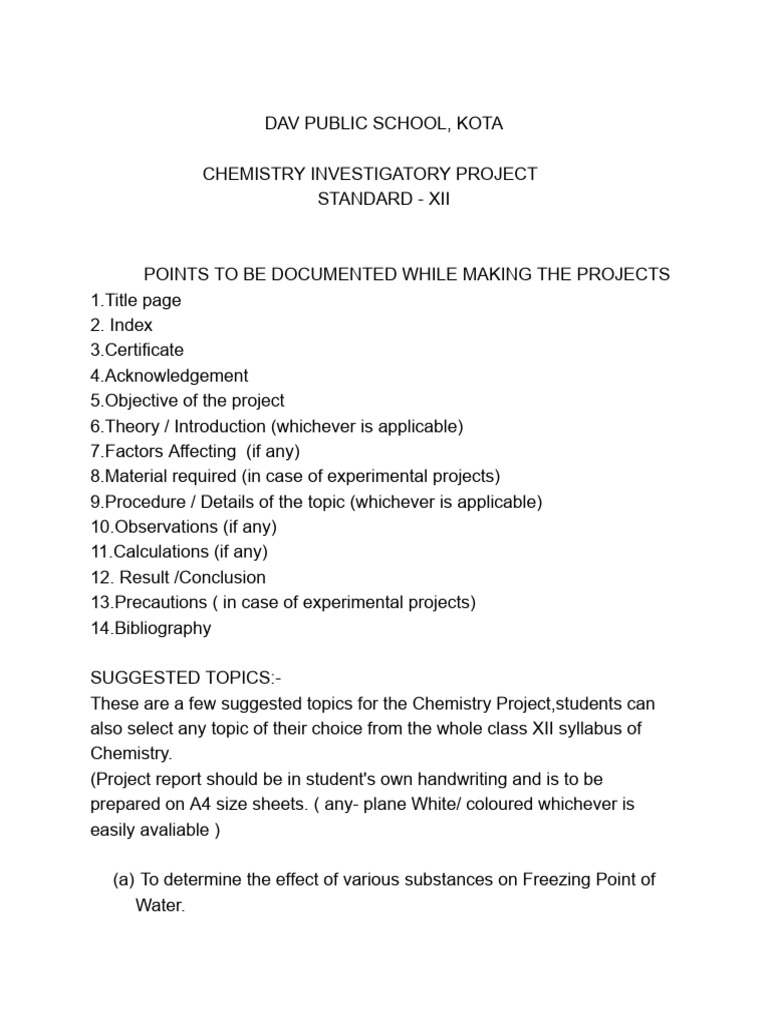 Investigatory Projects Class 12 | PDF