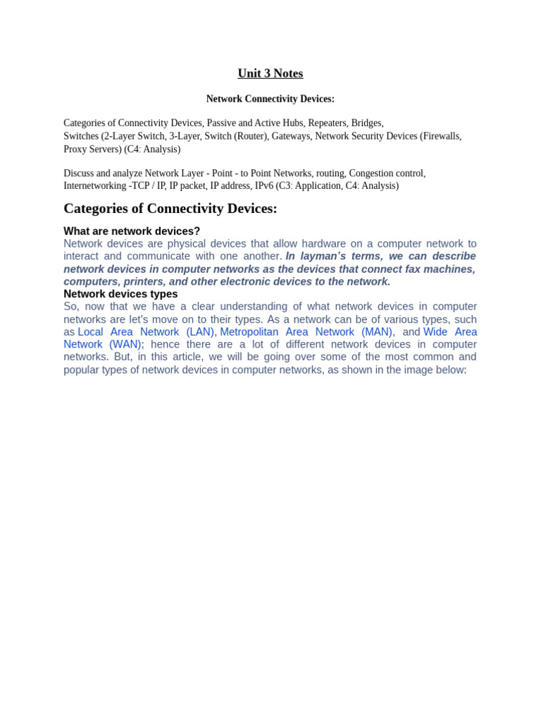 Network Connectivity Devices Overview Pdf Computer Network I Pv6