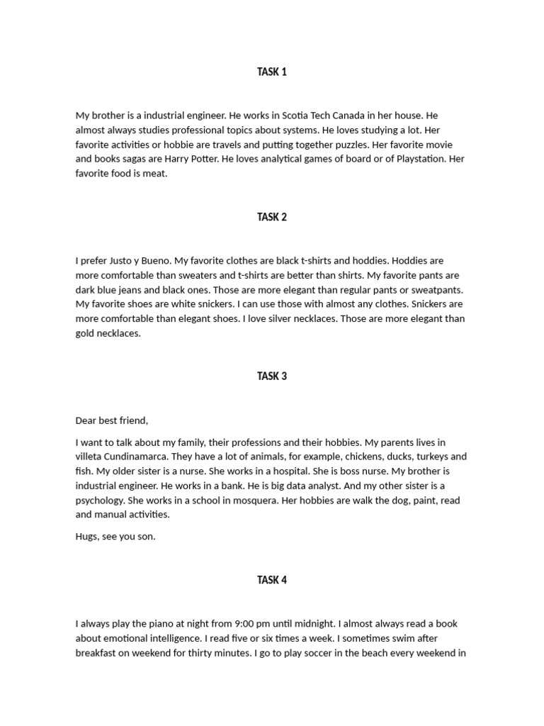 ENGLISH A1 - TASK 1 To 4 | PDF