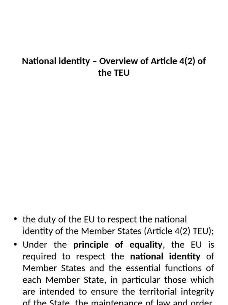 National Identity - Overview of Article 4 | PDF