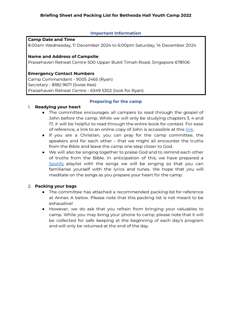 Campers Information Sheet (1 Dec 2024).Docx | PDF | Camping