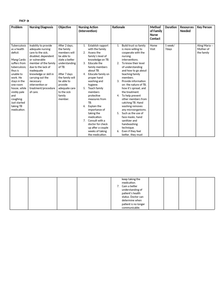 FNCP Family Care Plan | PDF | Tuberculosis | Nursing