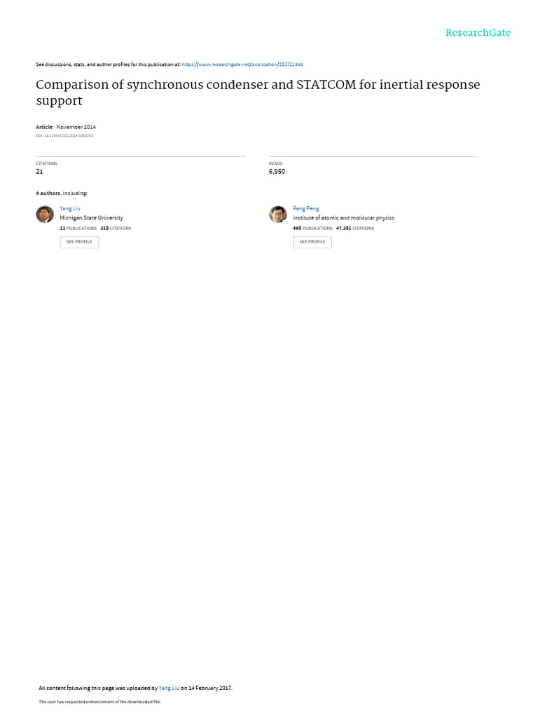 Comparison of Synchronous Condenser and STATCOM For Inertial Response Support | PDF | Capacitor ...