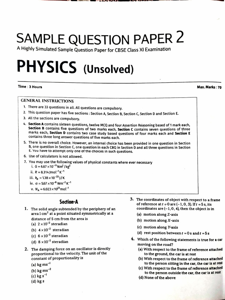 CBSE Class 11 Physics Sample Paper | PDF | Force | Liquids