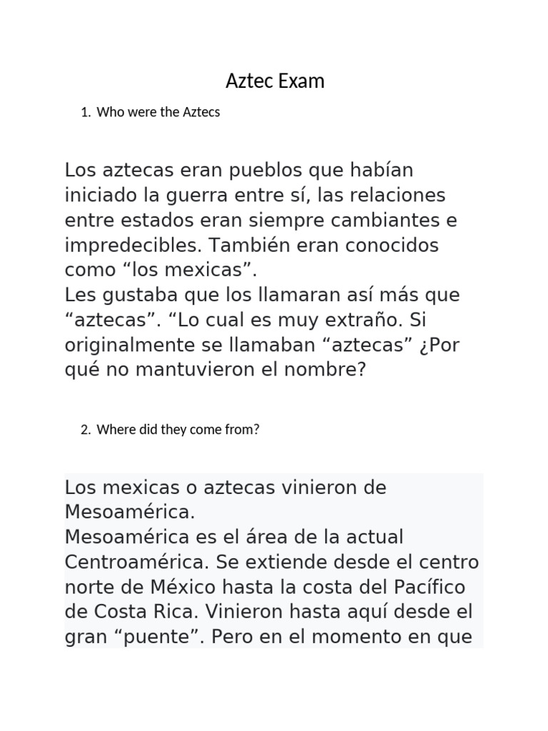 The Aztec Exam essay | PDF