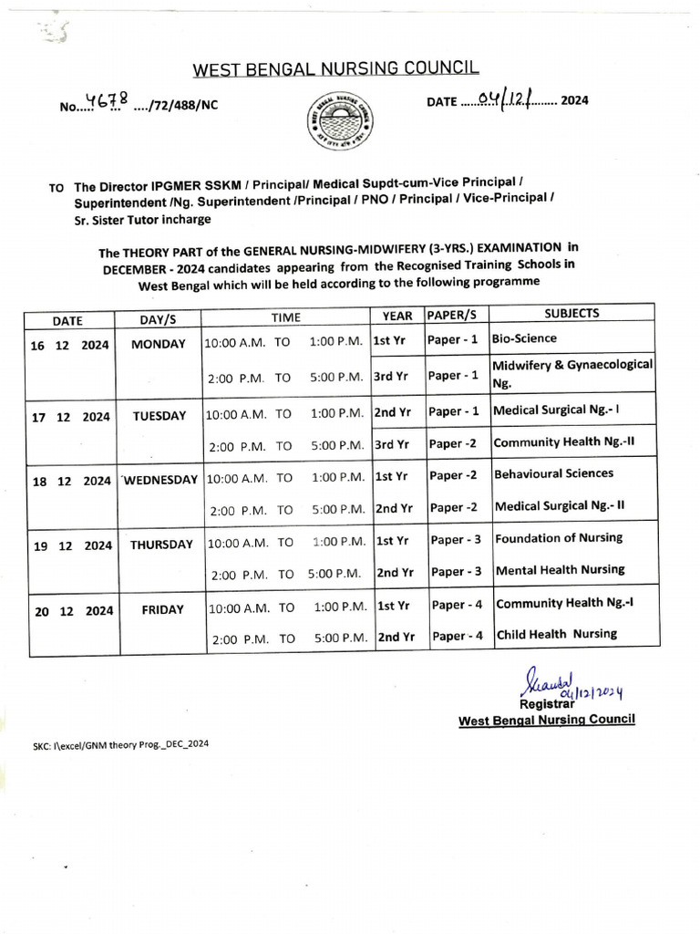 Notice Regarding Theory Exam Schedule & Theory Exam Center of GNM ...