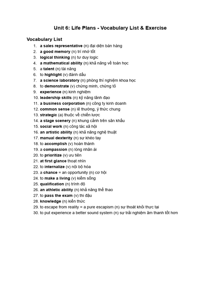 Vocabulary for Career Planning | PDF | Cognition