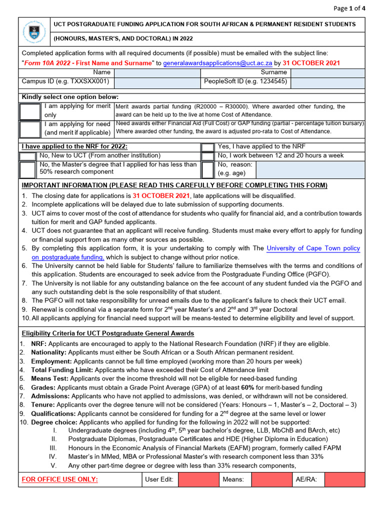 Form_10A_2022 | PDF | Academic Degree | Postgraduate Education