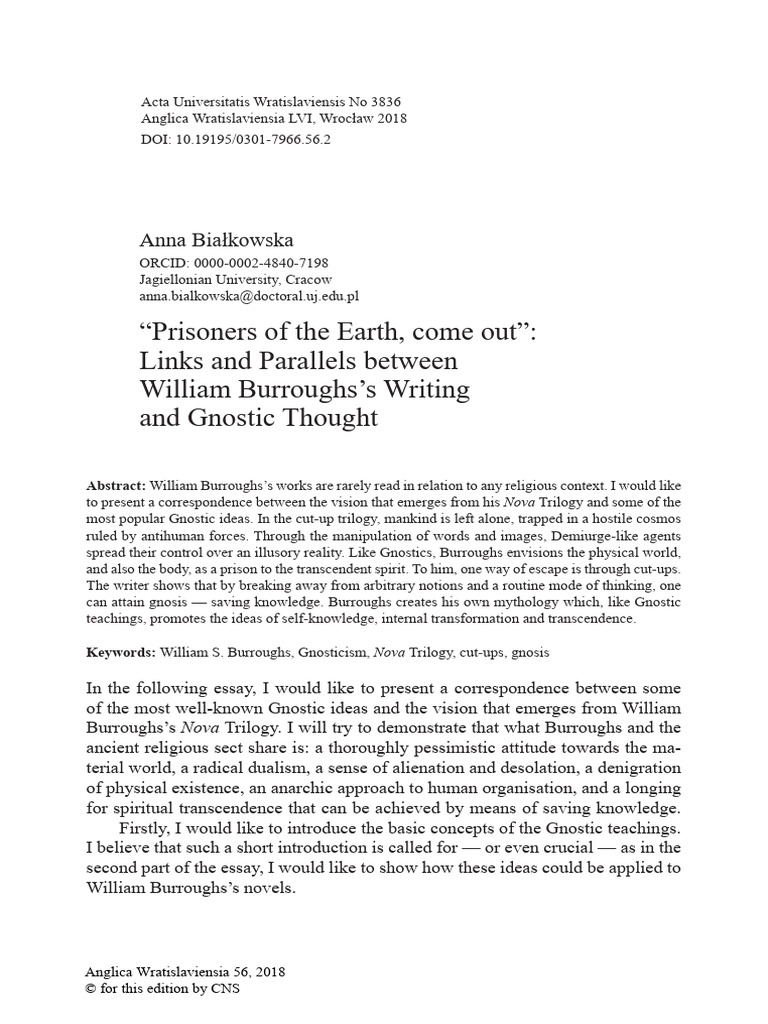 "Prisoners of The Earth, Come Out": William Burroughs's Writing and ...