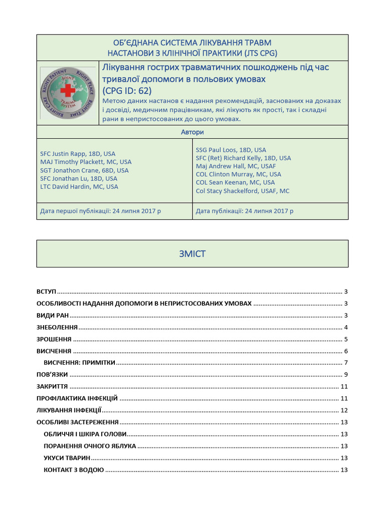 Acute Traumatic Wound Management in The Prolonged Field Care Setting ...
