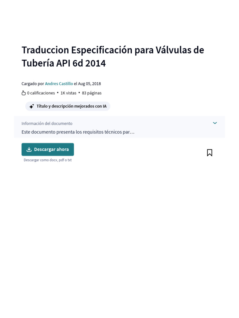 Traduccion Especificación para Válvulas de Tubería API 6d 2014 - PDF ...
