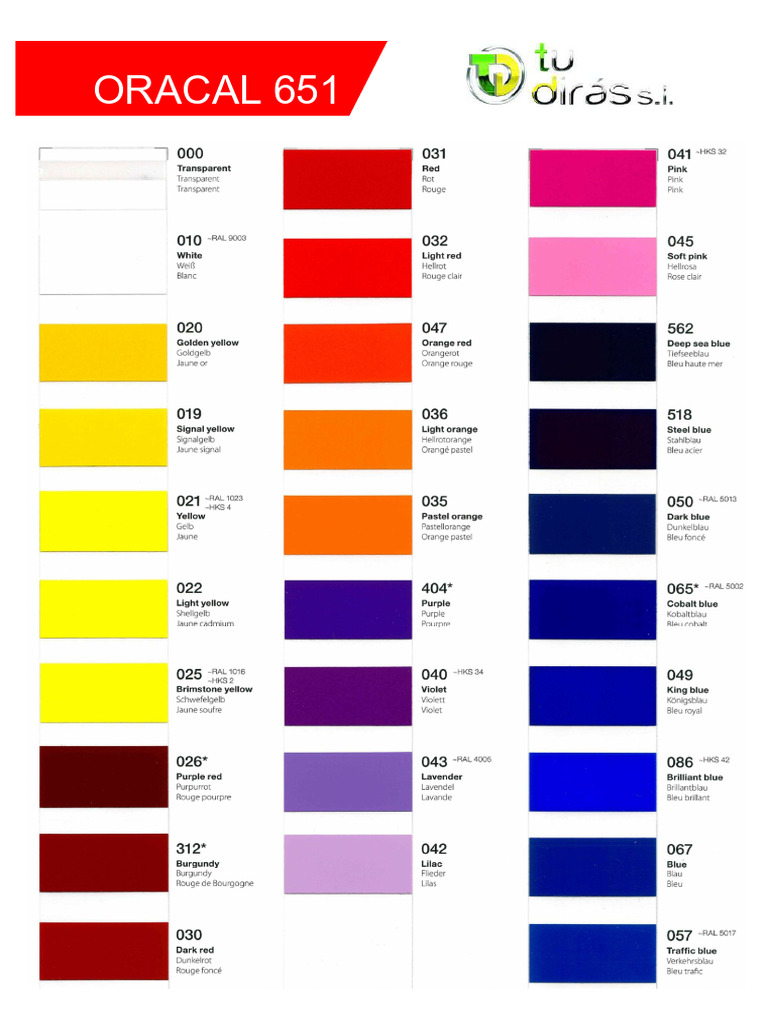 Carta de Colores Vinilo Oracal 651 Rotulacion | PDF