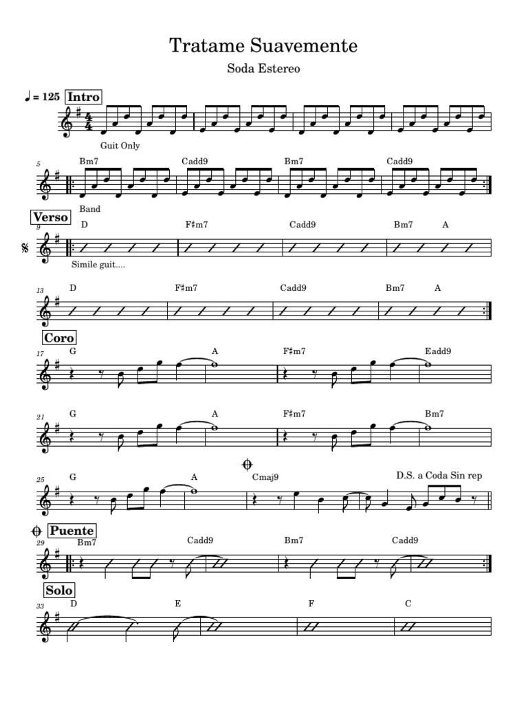 Acordes para "Trátame Suavemente" | PDF