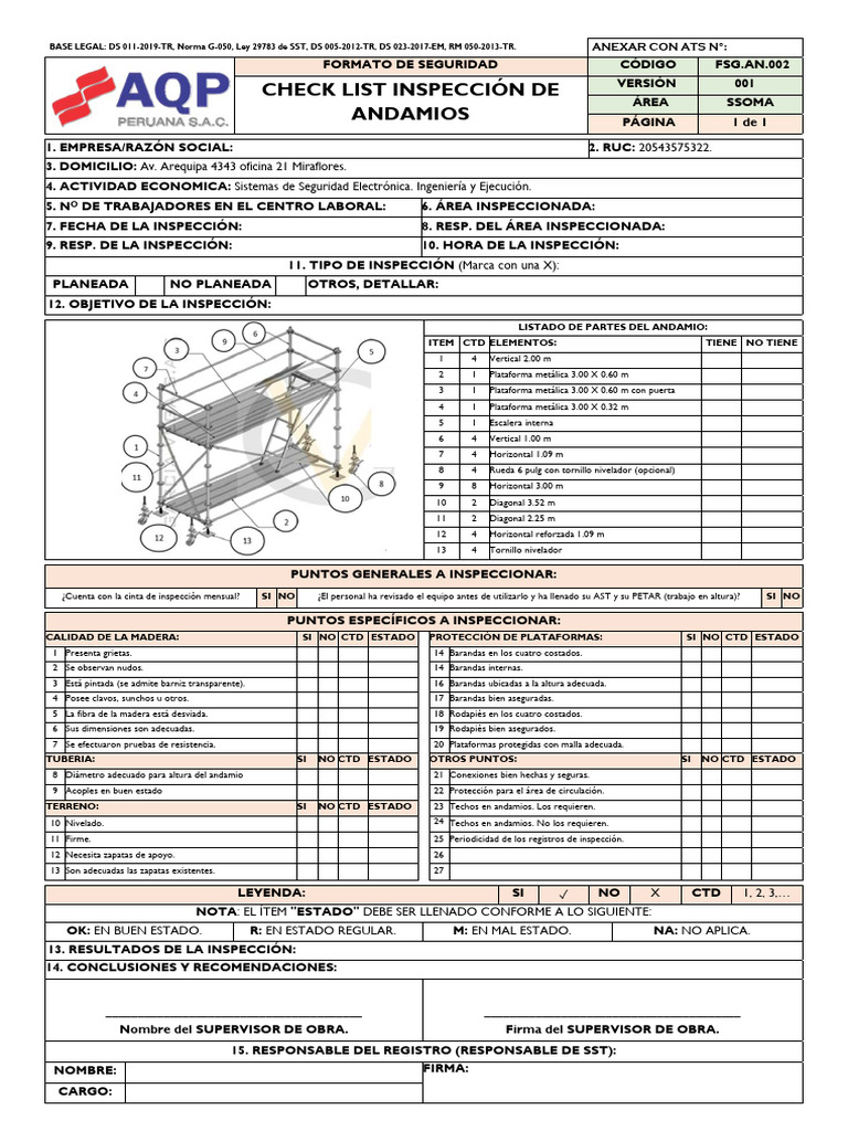 Check List Inspección de Andamios | PDF