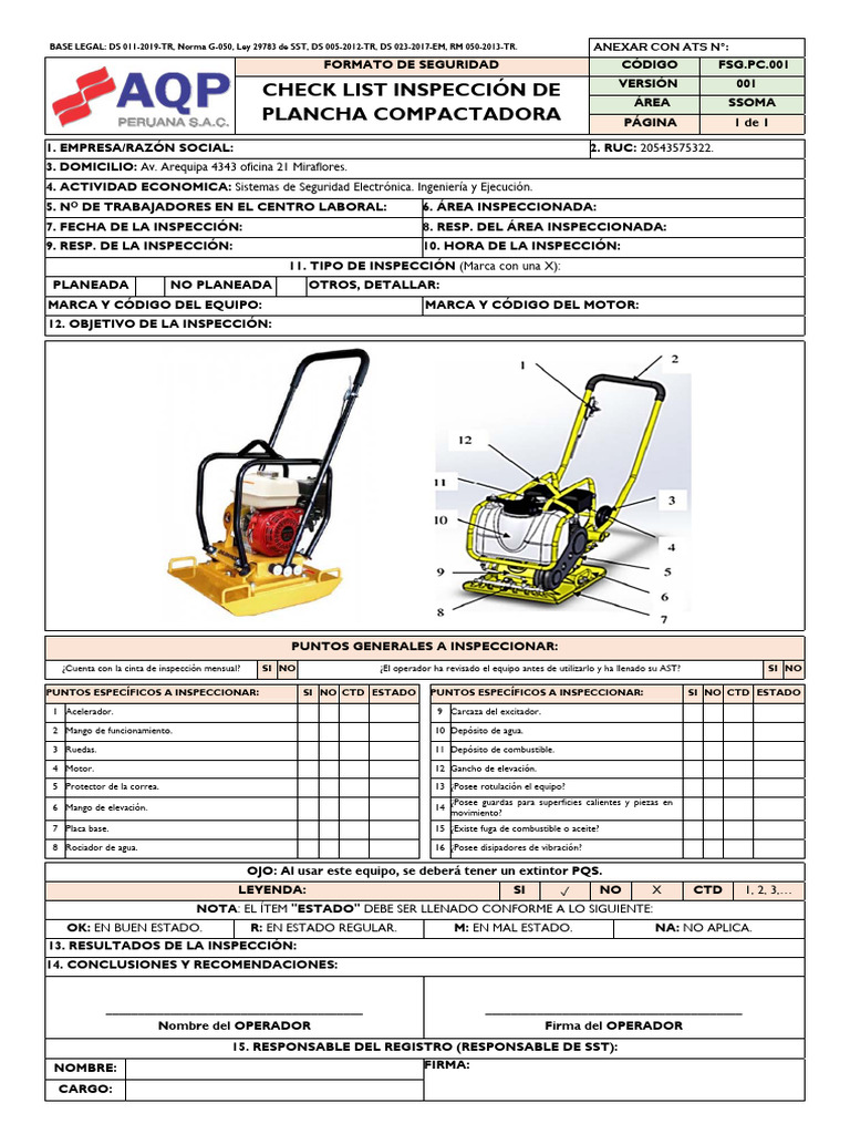 1 Check List Plancha Compactadora | PDF